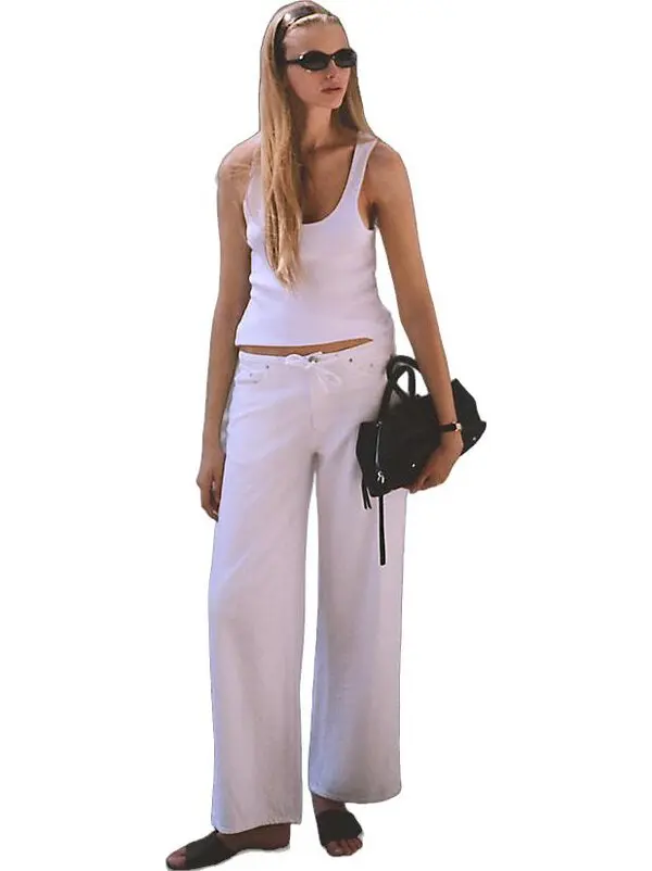 DL1961 Sienna Aura Drawstring Wide-leg Jeans - White Aura