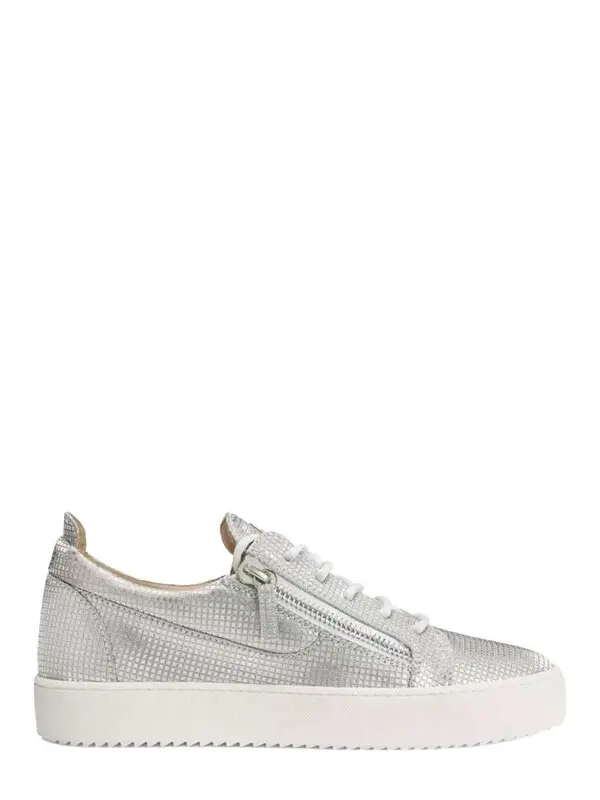 GIUSEPPE ZANOTTI Textured-finish Lace-up Sneakers - Silver