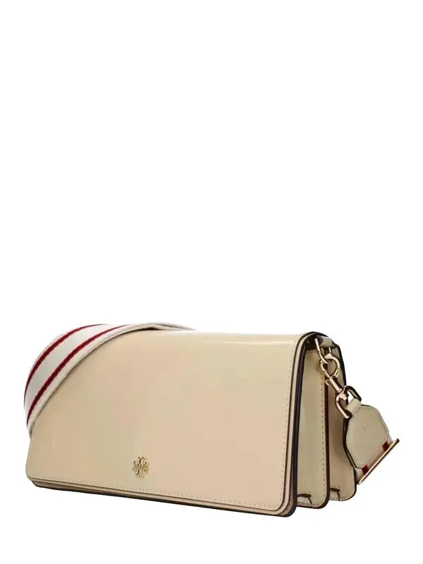 Tory Burch Leather Crossbody Bag With Striped Strap - Neutrals