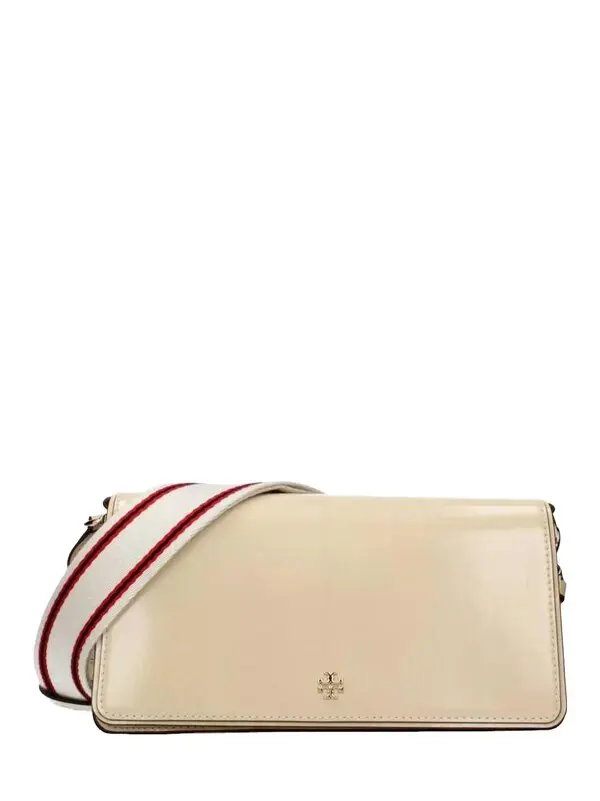 Tory Burch Leather Crossbody Bag With Striped Strap - Neutrals