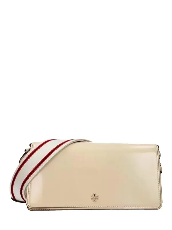 Tory Burch Leather Crossbody Bag With Striped Strap - Neutrals