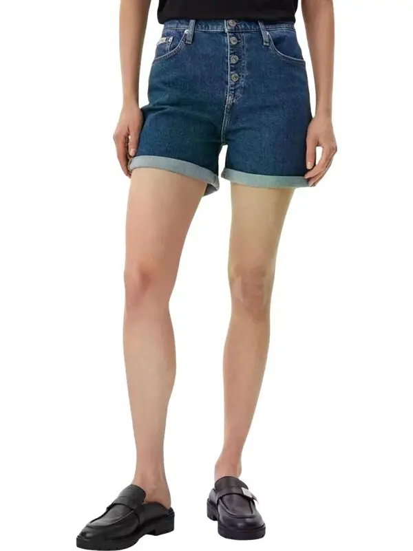 Calvin Klein Cuffed-hem Button-fly Denim Shorts - Blue