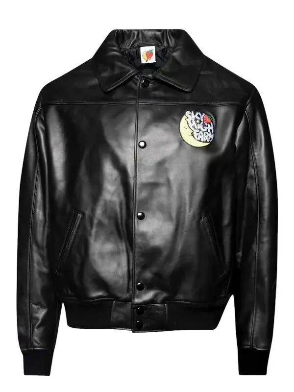 SKY HIGH FARM WORKWEAR Logo Appliqué Leather Jacket - Black