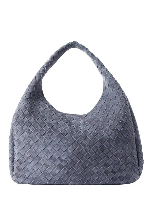 Bottega Veneta Campana Large Intrecciato Suede Shoulder Bag - Blue