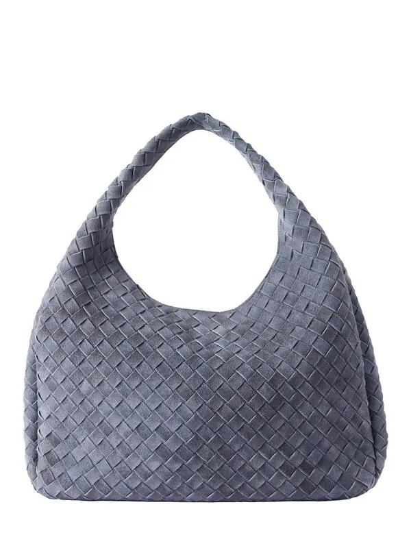 Bottega Veneta Campana Large Intrecciato Suede Shoulder Bag - Blue