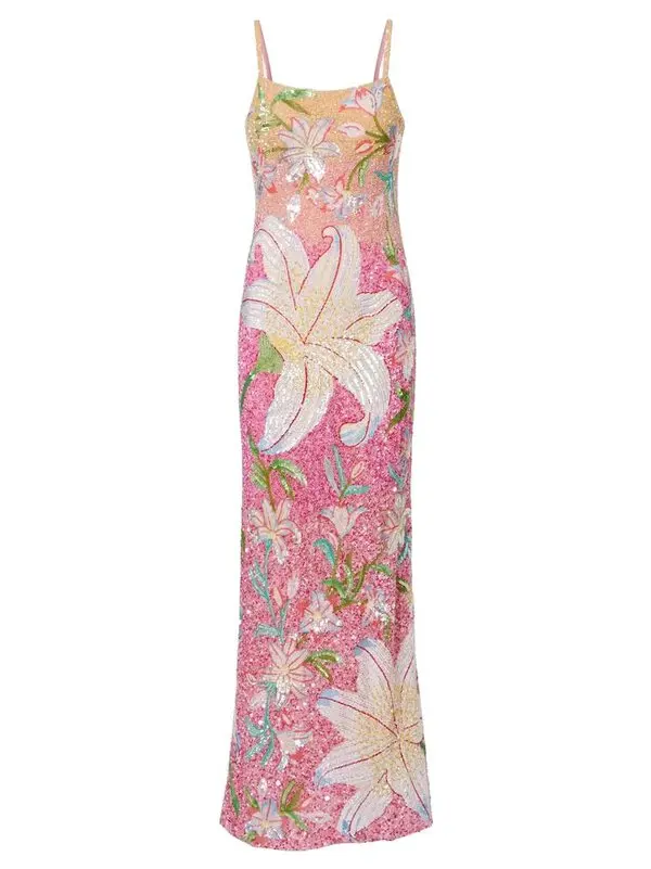 LA FUORI Floral Sequined Gown - Pink