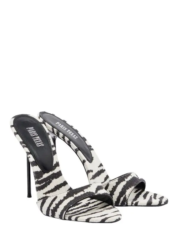 Paris Texas Lidia Zebra-print Canvas Mules - White