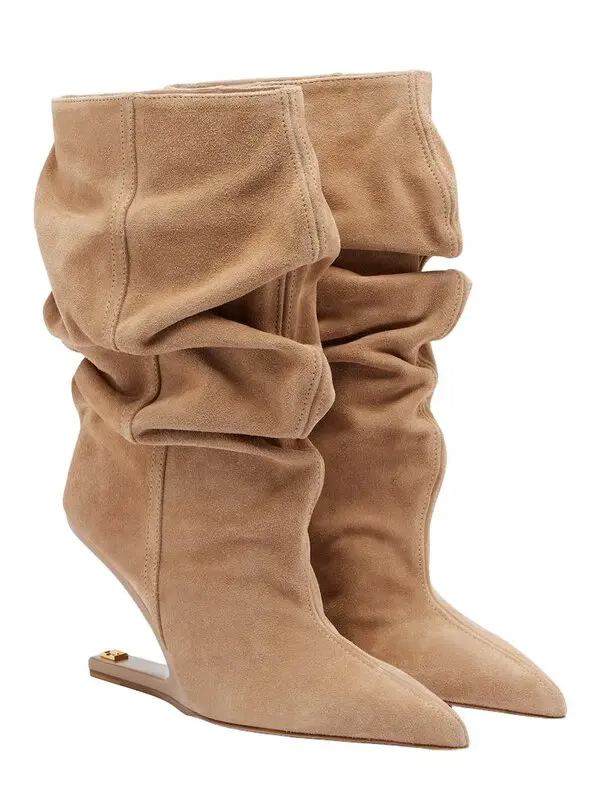 Balmain Suede Ankle Boots - Beige