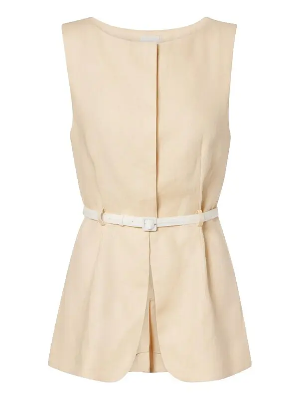 Posse Pamela Belted Linen Vest - Beige