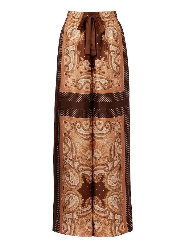 Zimmermann Luna Paisley Silk Palazzo Pants - Brown