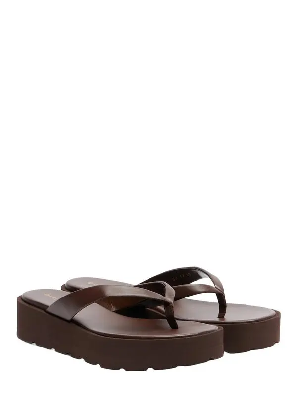 GIANVITO ROSSI Leather Platform Thong Sandals - Brown