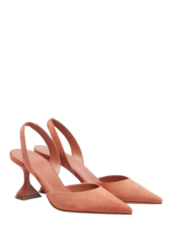Amina Muaddi Holli Suede Slingback Pumps - Orange