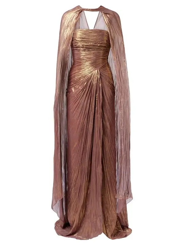 MARMAR HALIM Pleated Taffeta Bustier Gown And Cape Set - Gold