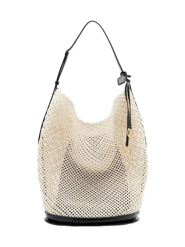 Alaïa Large Leather-trimmed Bucket Bag - Beige