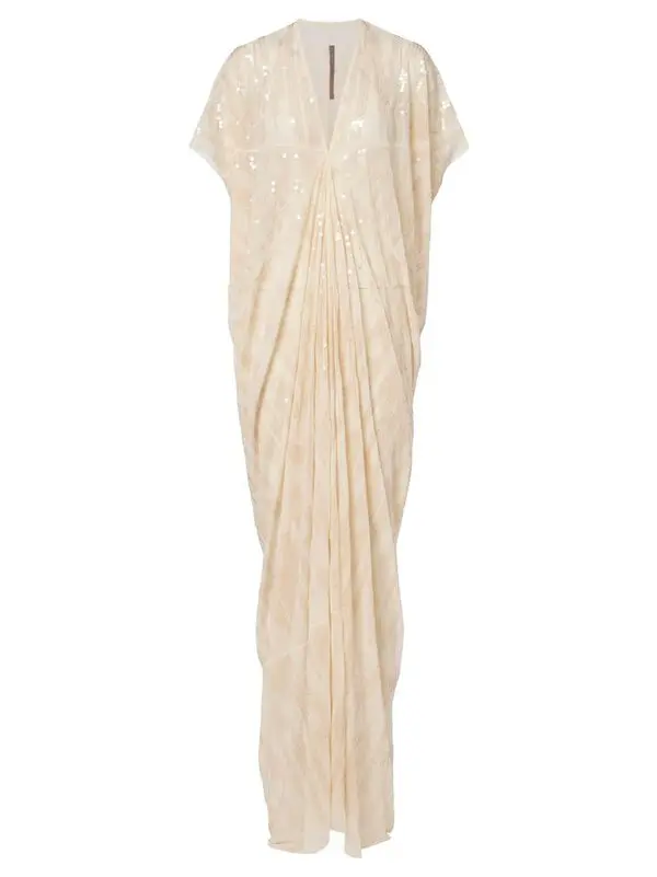 Rick Owens Lilies Gathered Sequined Tulle Gown - White
