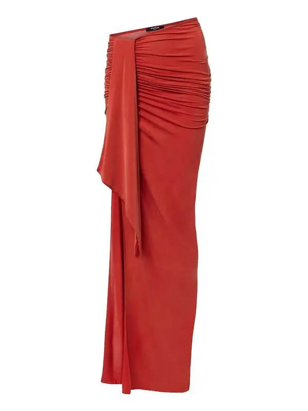Balmain Draped Jersey Maxi Skirt - Orange