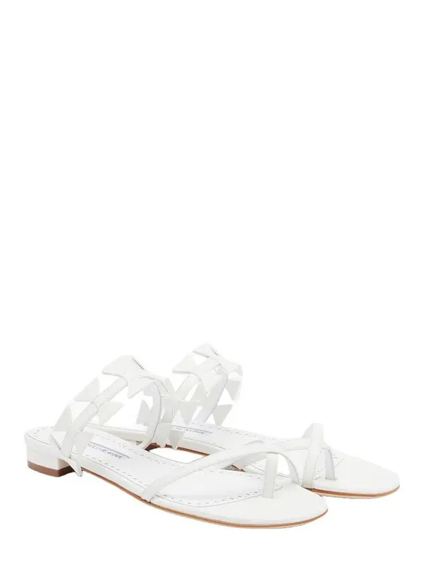 Manolo Blahnik Maura Leather Thong Sandals - White