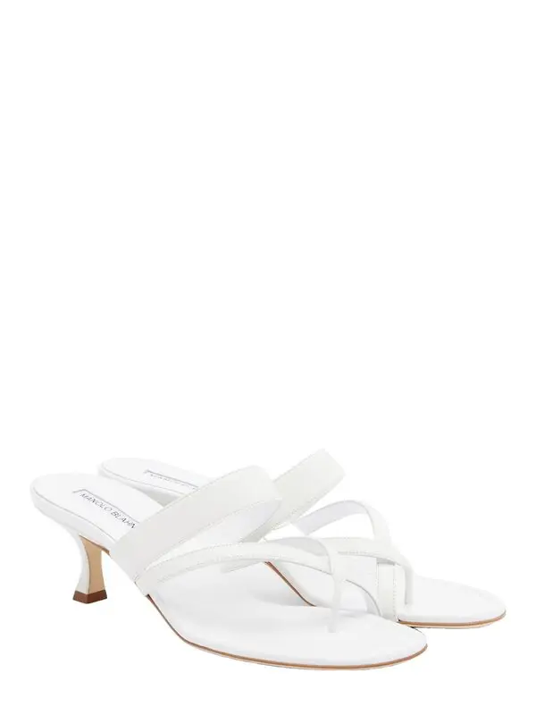 Manolo Blahnik Susa Leather Thong Sandals - White