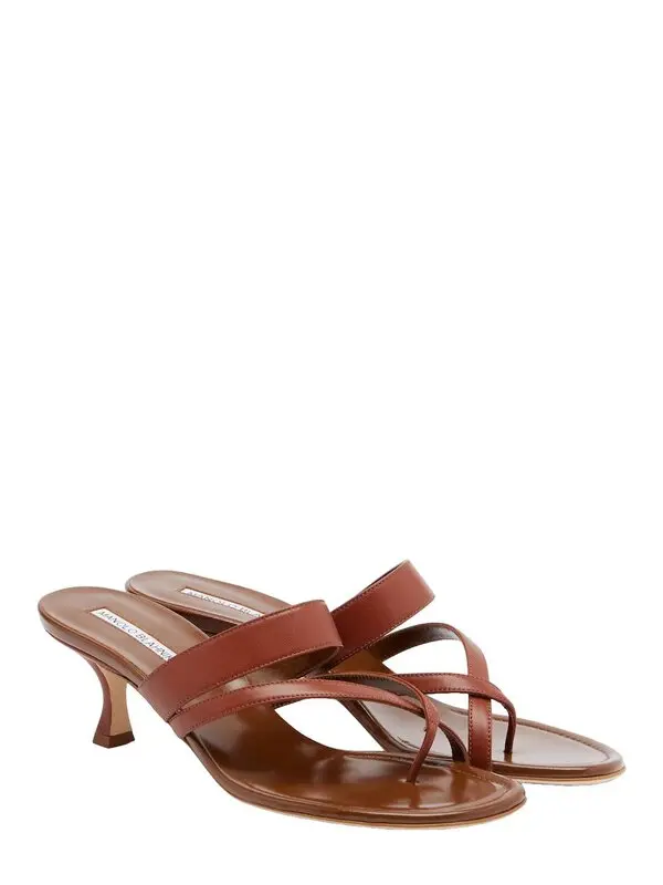 Manolo Blahnik Susa Leather Thong Sandals - Brown