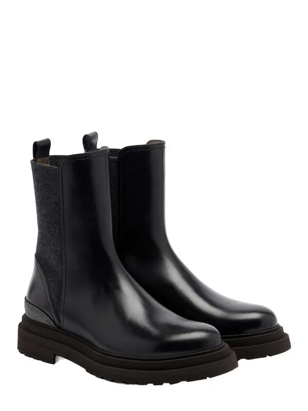 Brunello Cucinelli Monili Leather Chelsea Boots - Black