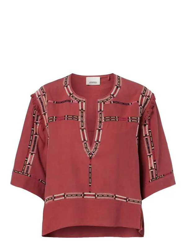 Isabel Marant Fiosa Embroidered Silk Blouse - Burgundy