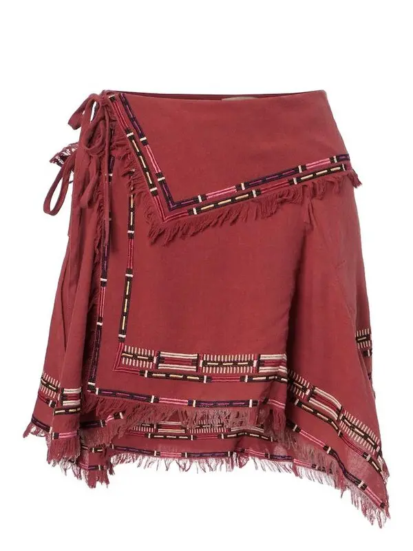 Isabel Marant Feriel Embroidered Silk Wrap Miniskirt - Burgundy
