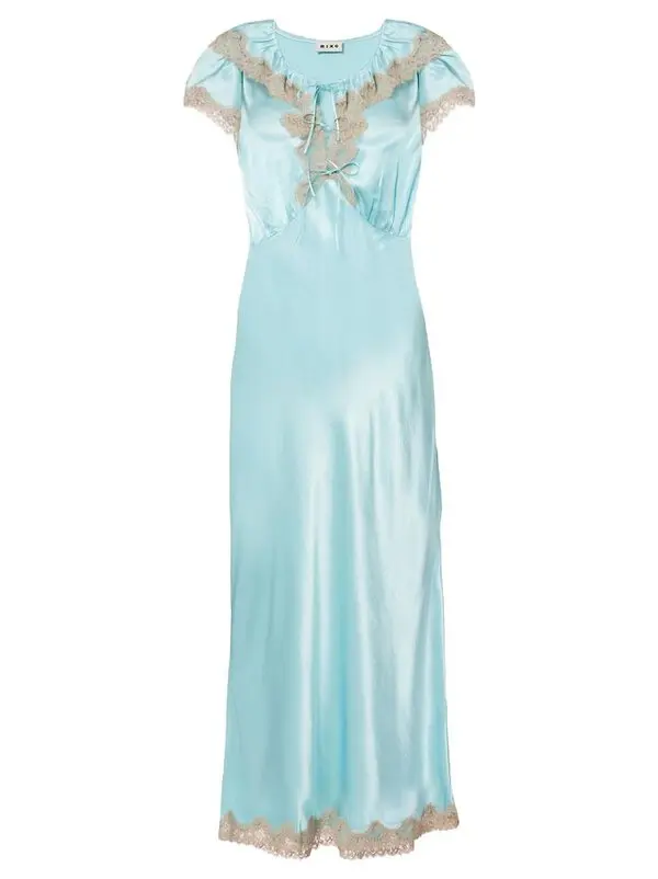 Rixo Viviene Lace-trimmed Satin Midi Dress - Blue
