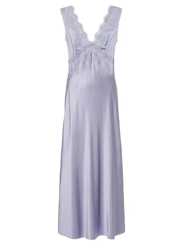 Rixo Lysandra Lace-trimmed Satin Maxi Dress - Blue