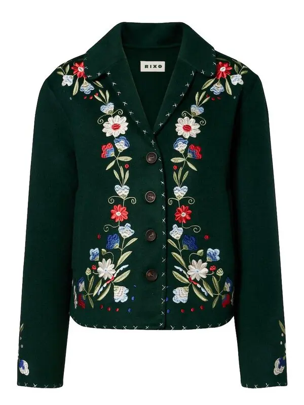 Rixo Jude Embroidered Wool-blend Jacket - Green