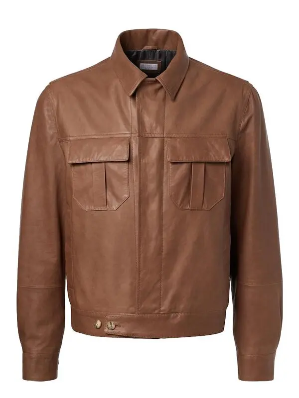 Brunello Cucinelli Leather Blouson Jacket - Brown