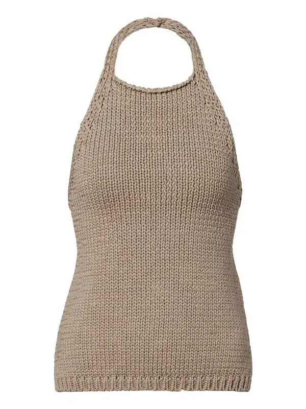 RÓHE Knitted Halterneck Cotton Top - Beige