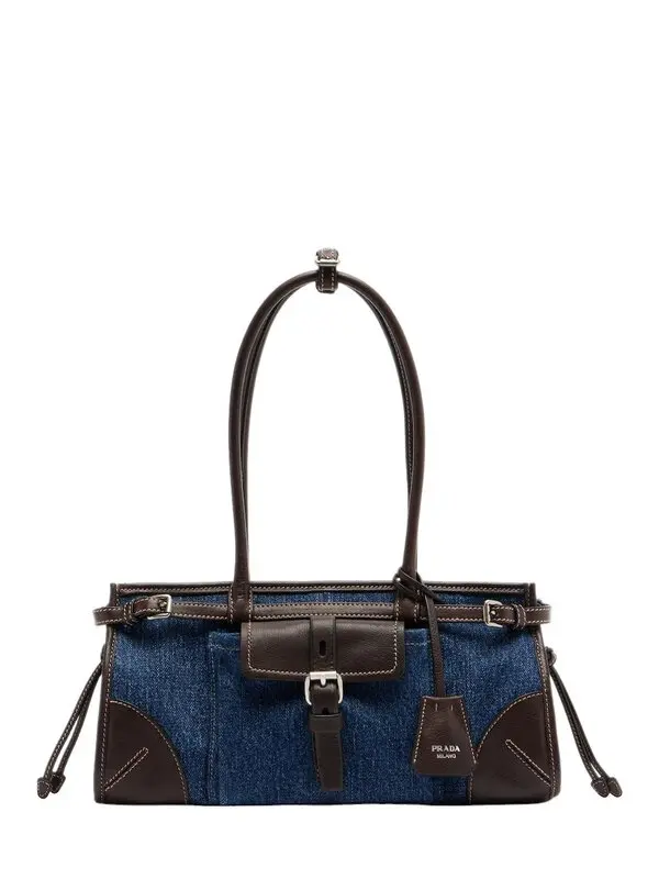Prada Bonnie Medium Denim Shoulder Bag - Blue