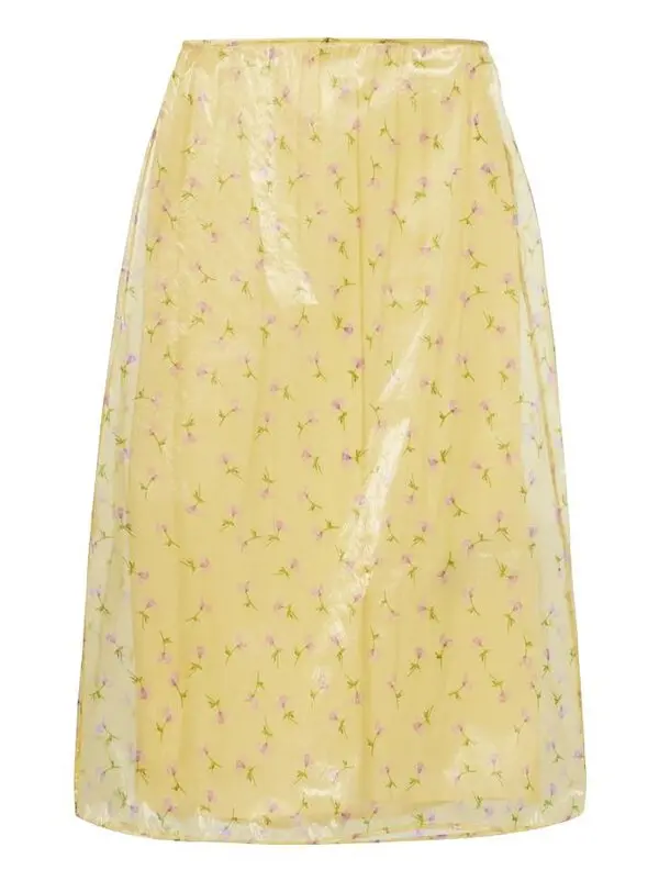 JIL SANDER Floral Organdy Midi Skirt - Yellow