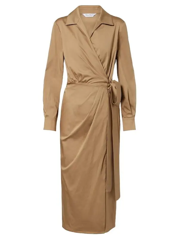 Max Mara Beta Cotton-blend Satin Wrap Dress - Beige
