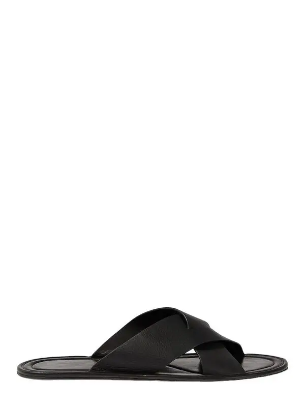 THE ROW Malick Cross Leather Sandals - Black