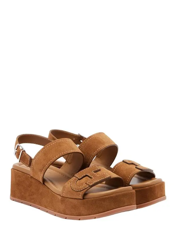Hogan H703 Suede Platform Sandals - Brown
