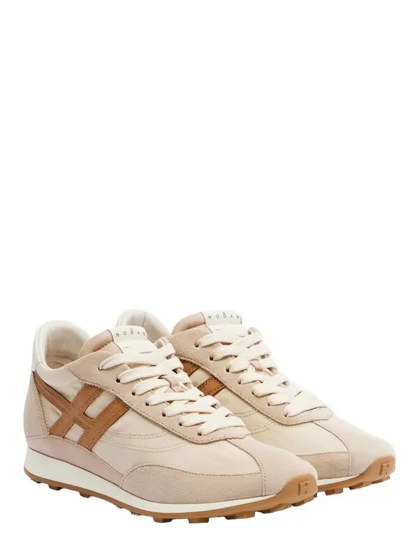 Hogan H699 Suede-trimmed Canvas Sneakers - Beige