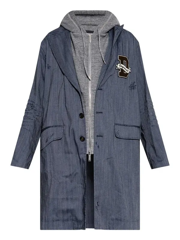 Dsquared2 Coat Made Of Combined Materials - Navy Blue