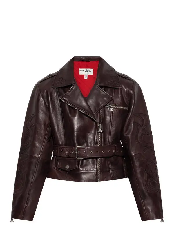 GESTUZ Leather Biker Jacket - Burgundy