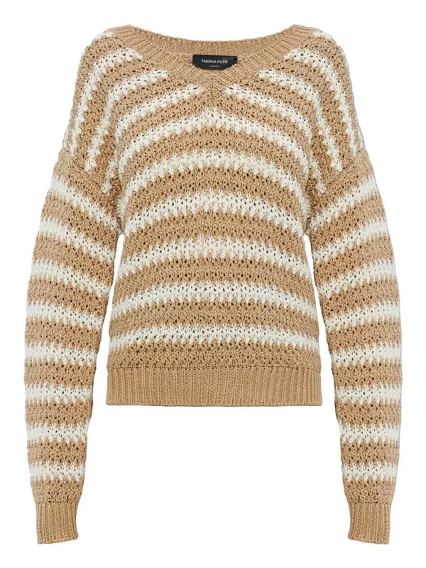 Fabiana Filippi V-neck Cotton Sweater - Brown