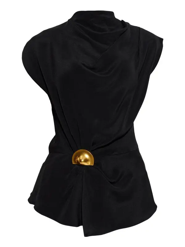 Cult Gaia Esmia' Silk Top With Gold Buckle - Black