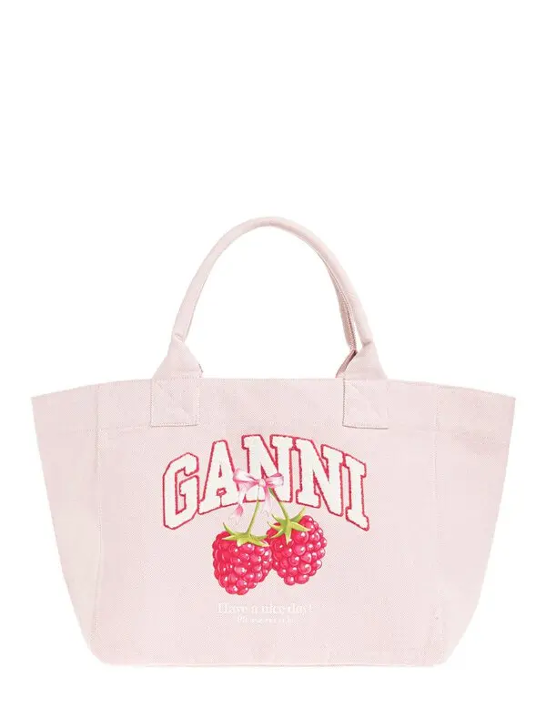GANNI Logo Shopper Tote Bag - Pink