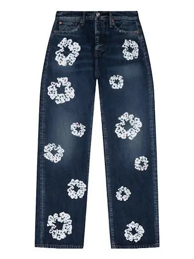 DENIM TEARS Baggy Rhinestone Cotton Wreath Denim Pant - Dark Wash