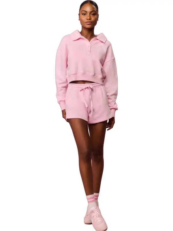 LoveShackFancy Abrah Bandana Eyelet Fleece Shorts - Peony Macaron