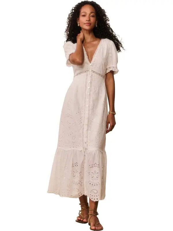 LoveShackFancy Tarragon Eyelet Midi Dress - White