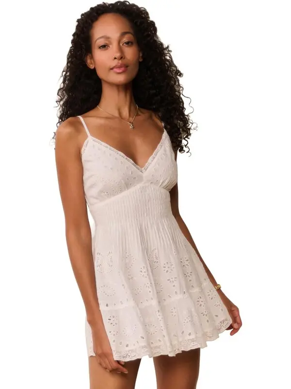 LoveShackFancy Azar Cotton Eyelet Mini Dress - White
