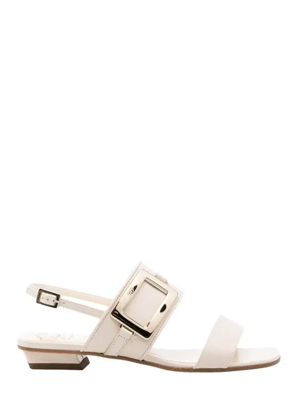 ROGER VIVIER Metal Buckle Leather Sandals - White