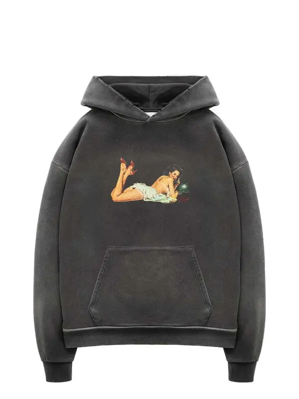 DUKE + DEXTER Printed Washed Hoodie - Black
