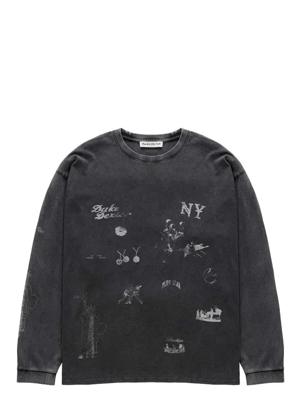 DUKE + DEXTER Washed Grey Long Sleeve Top - Ny Sketch