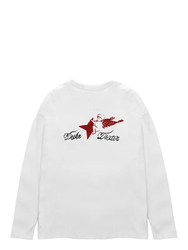 DUKE + DEXTER Vintage Waffle Knit Top With Cherub Graphic - White